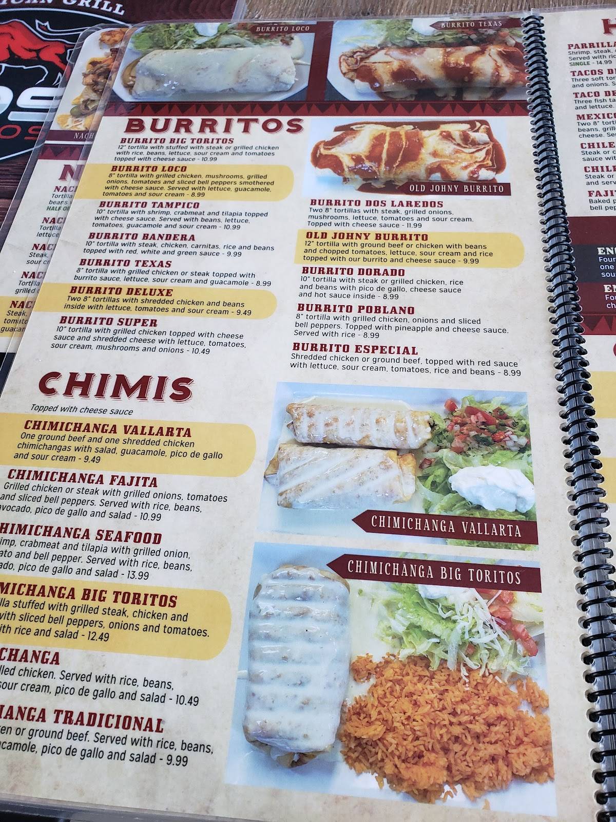 Menu at Los Toritos restaurant, Syracuse