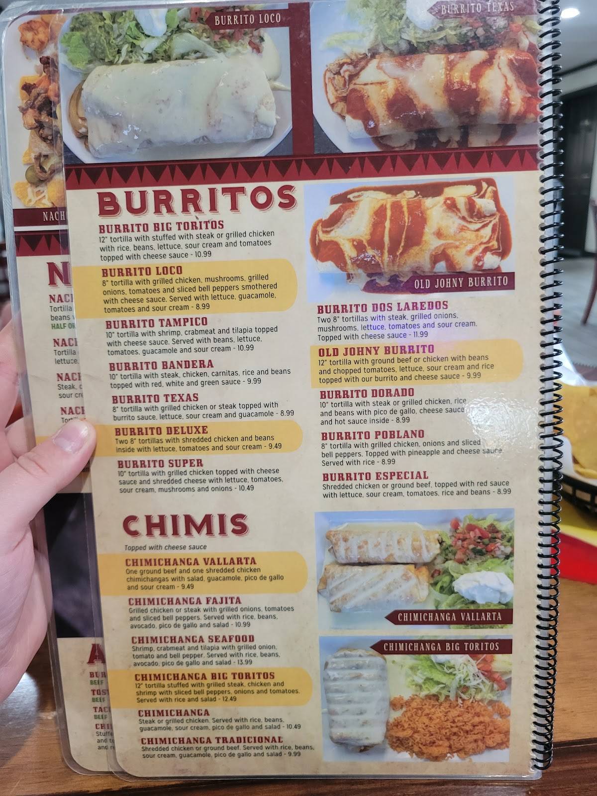 Menu at Los Toritos restaurant, Syracuse