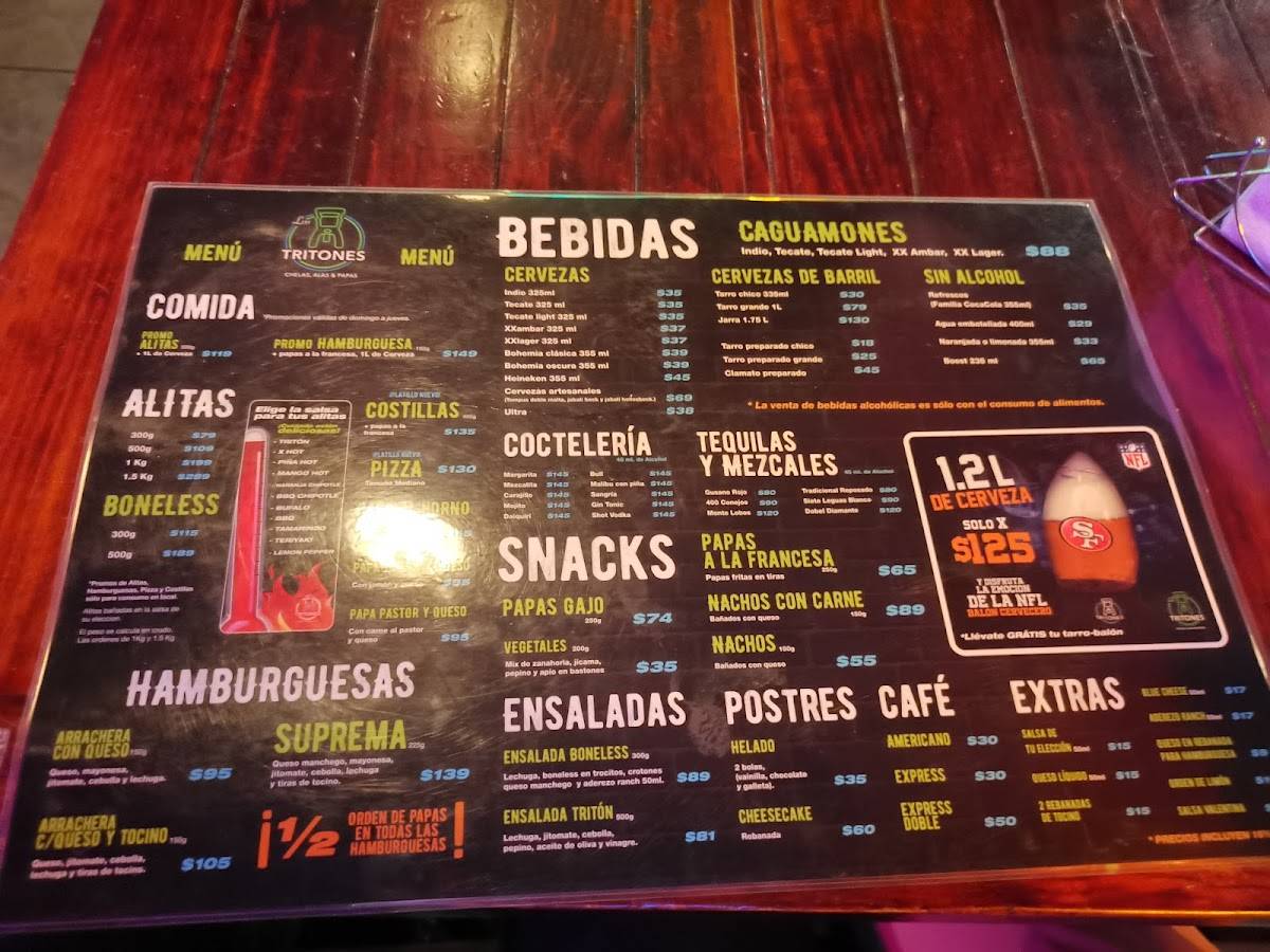 Carta del restaurante Los Tritones Insurgentes, Ciudad del México