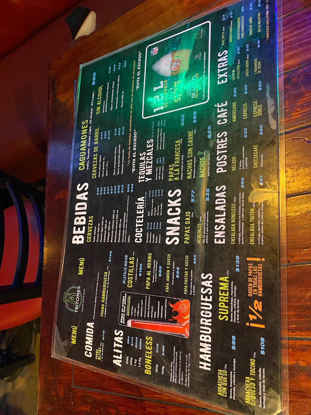 Carta del restaurante Los Tritones Insurgentes, Ciudad del México