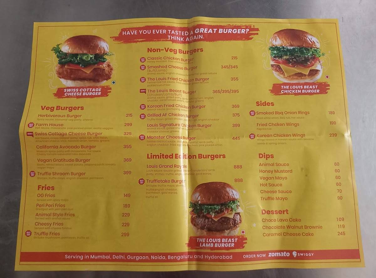 Menu at Louis Burger, Gachibowli, Hyderabad