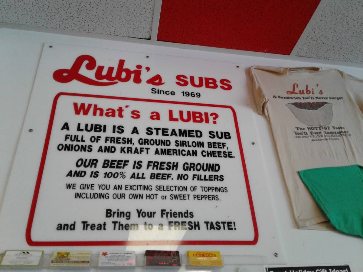 Menu at Lubi's Hot Subs fast food, Jacksonville, Beach Blvd