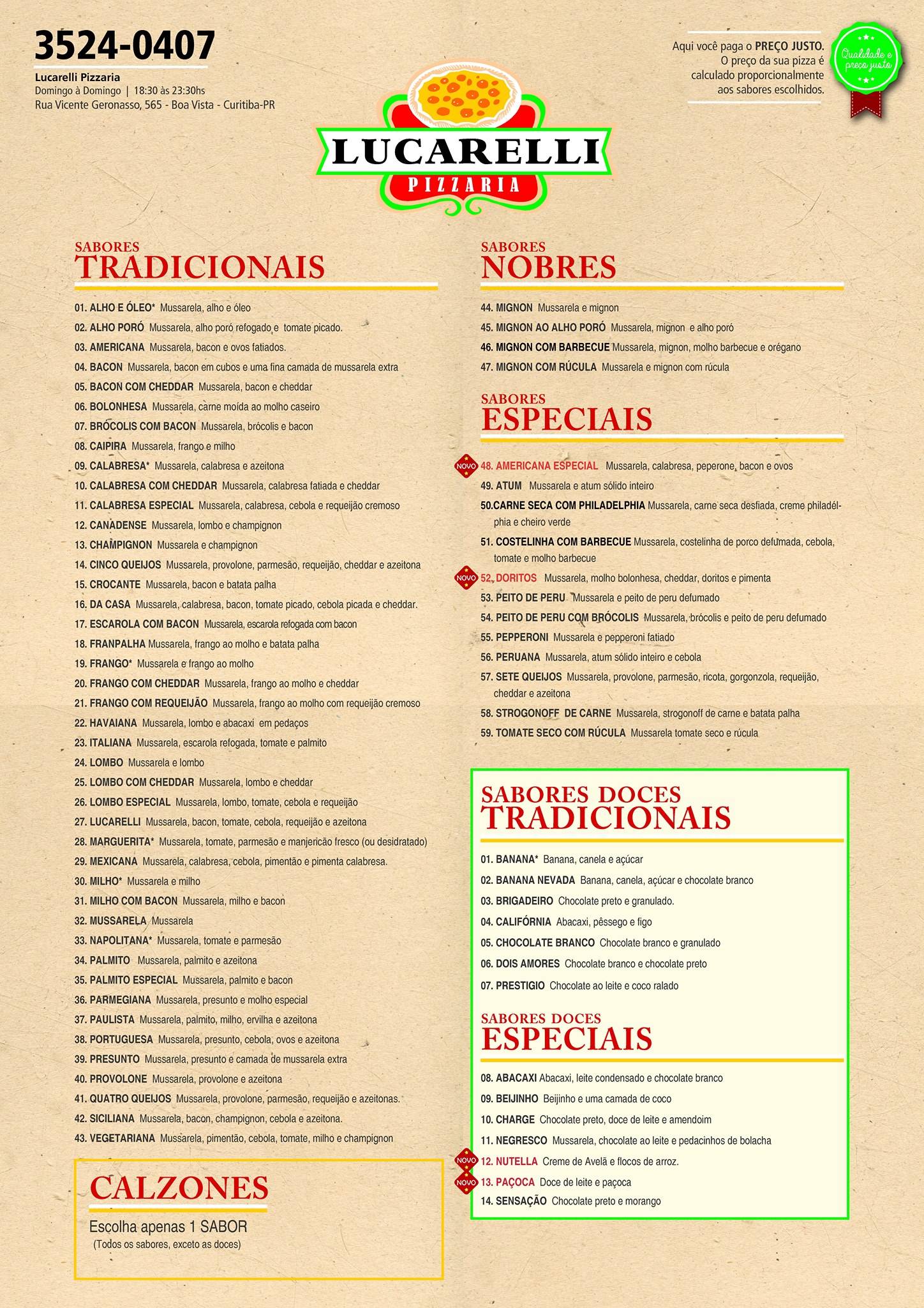 Menu em Lucarelli Pizzaria, Curitiba