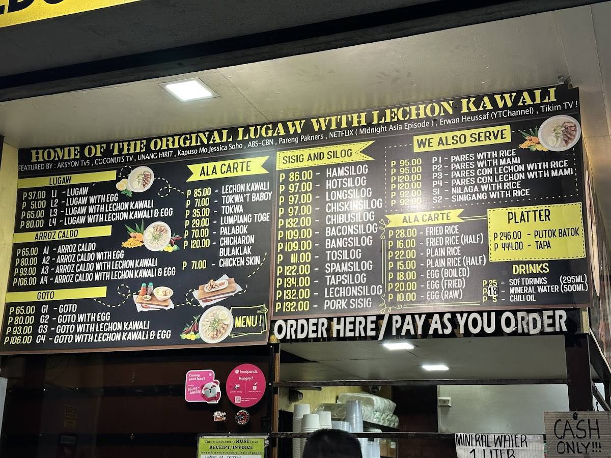 Menu at Lugawan sa Tejeros - Kalentong Branch restaurant, Manila