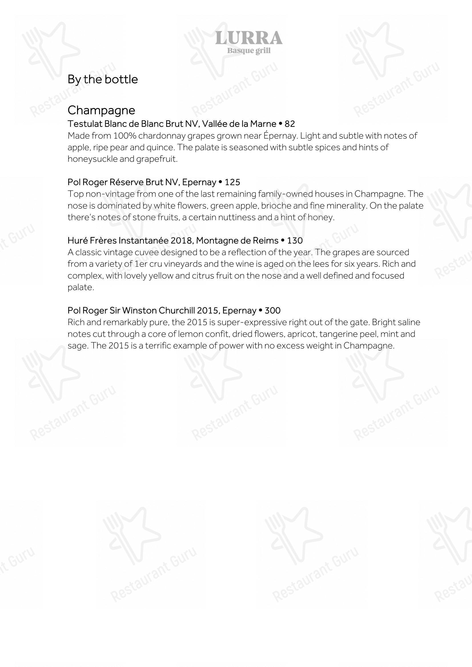 Menu at Lurra restaurant, London