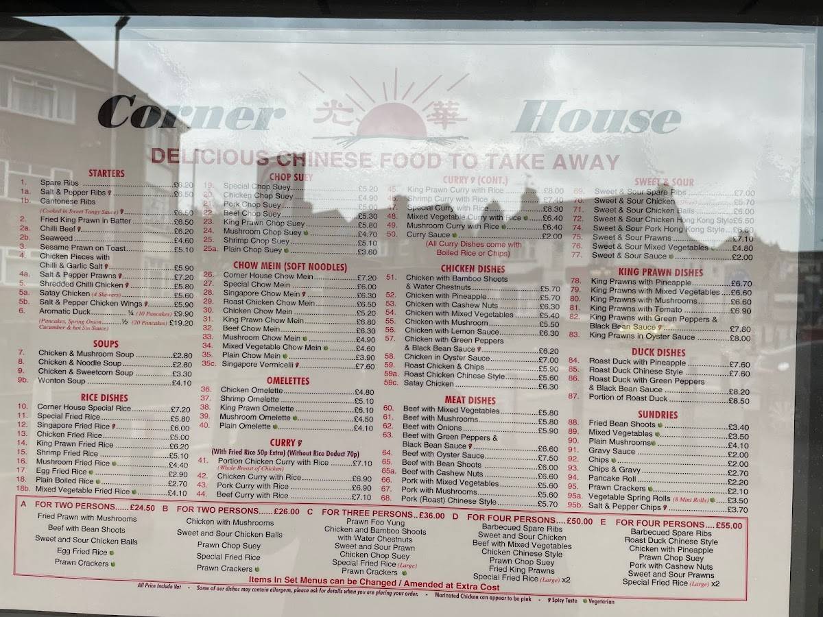 Menu at Corner House fast food, Luton