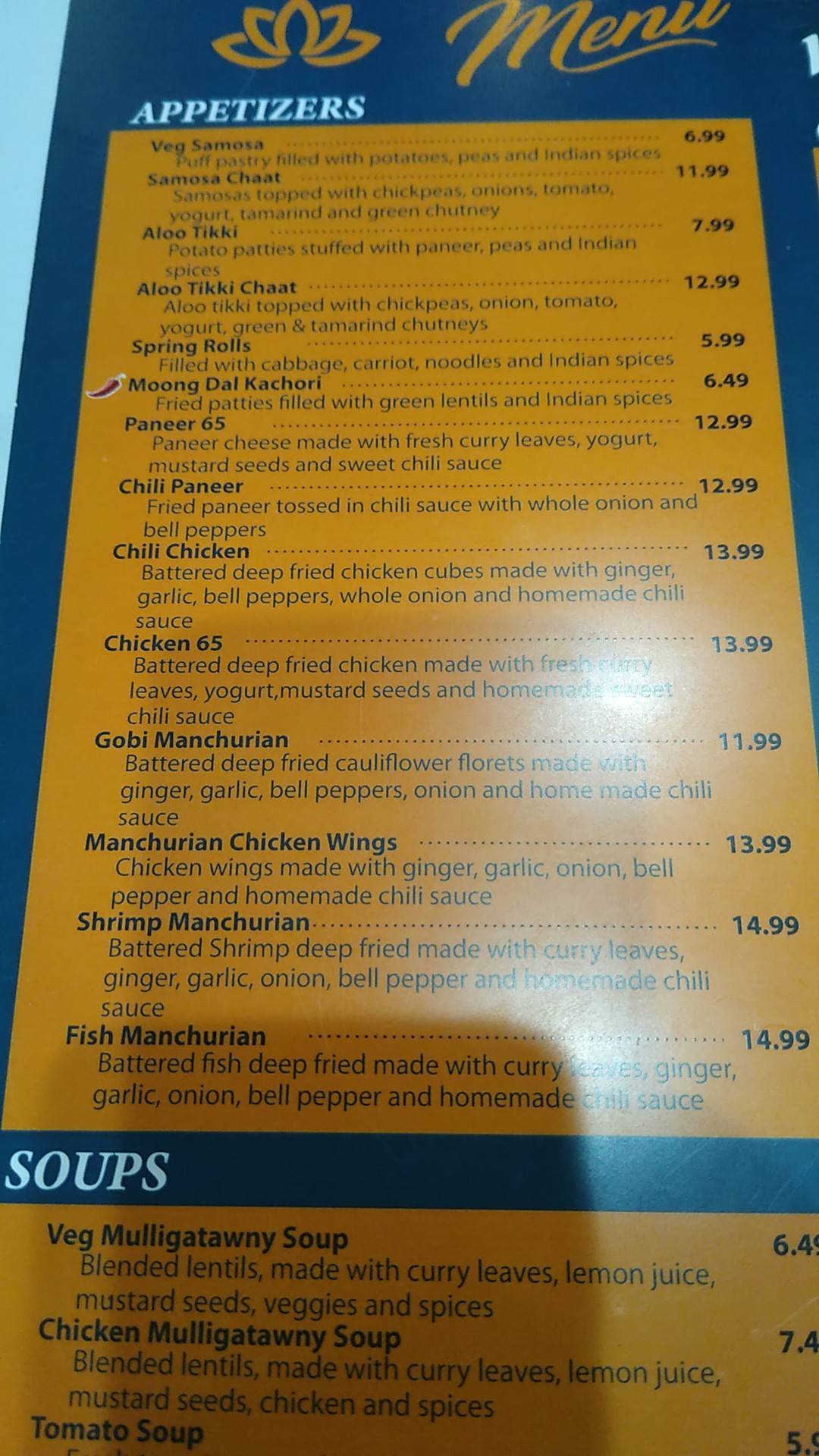 Menu at , Lutz