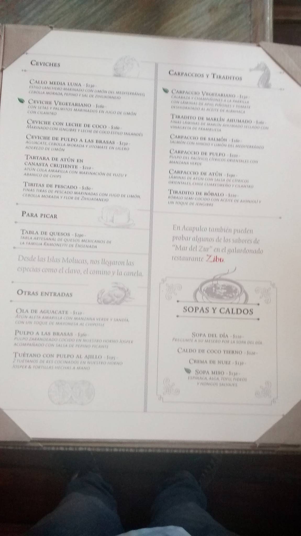 Carta del restaurante MAR DEL ZUR, Ciudad López Mateos, Av. Emilio ...