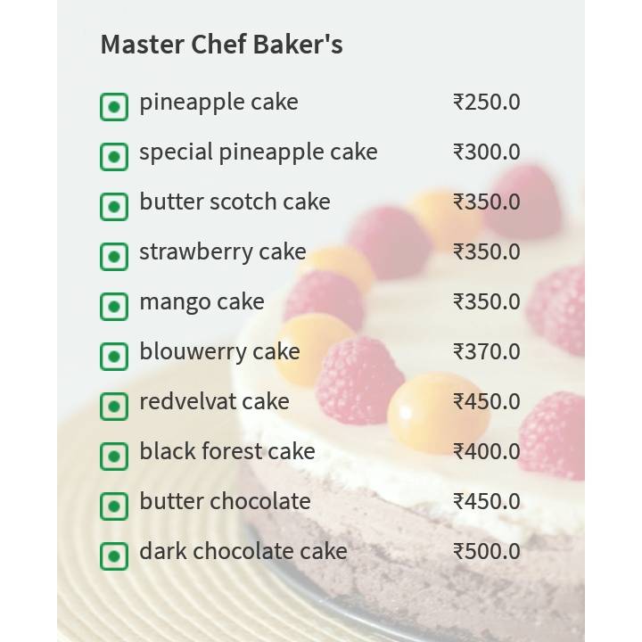 Menu at MASTER CHEF BAKER'S, Zirakpur