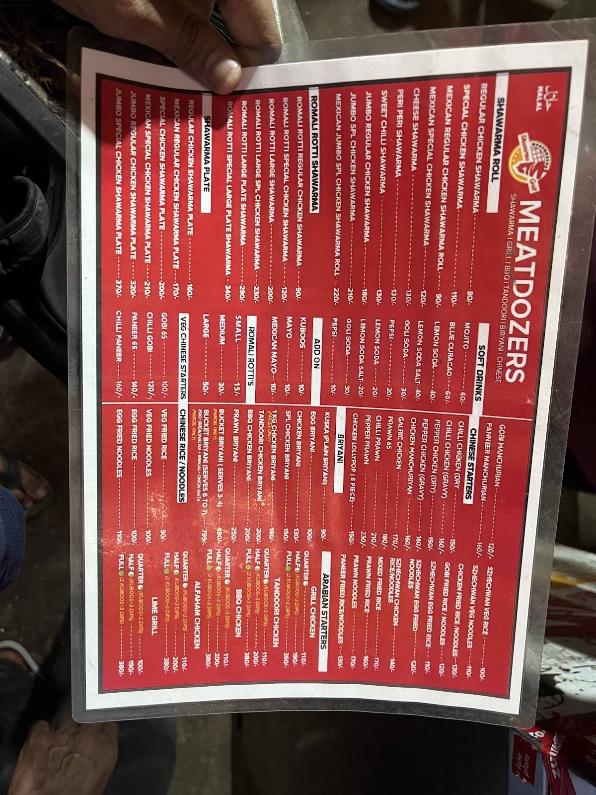 Menu at MEATDOZERS Shawarma & Grill, Chennai, 347