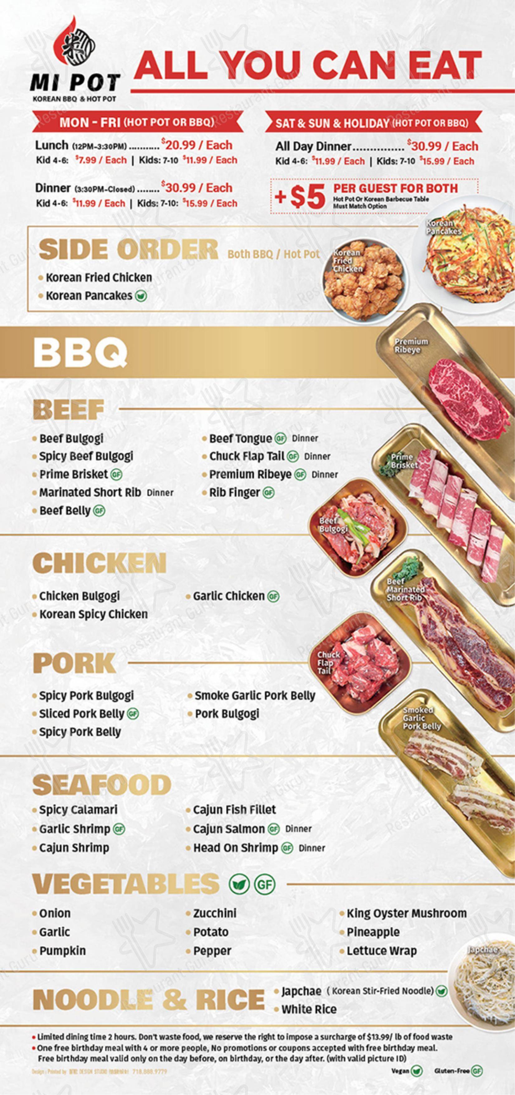Menu at MI Pot Korean BBQ and Hot Pot, Frankenmuth