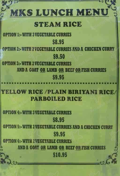 Menu at MKS Spices'n Things fast food, Dandenong