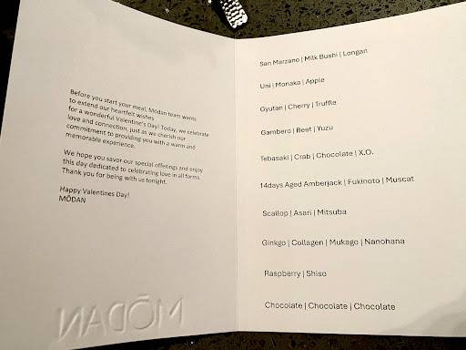 Menu at MŌDAN.MNL restaurant, Quezon City