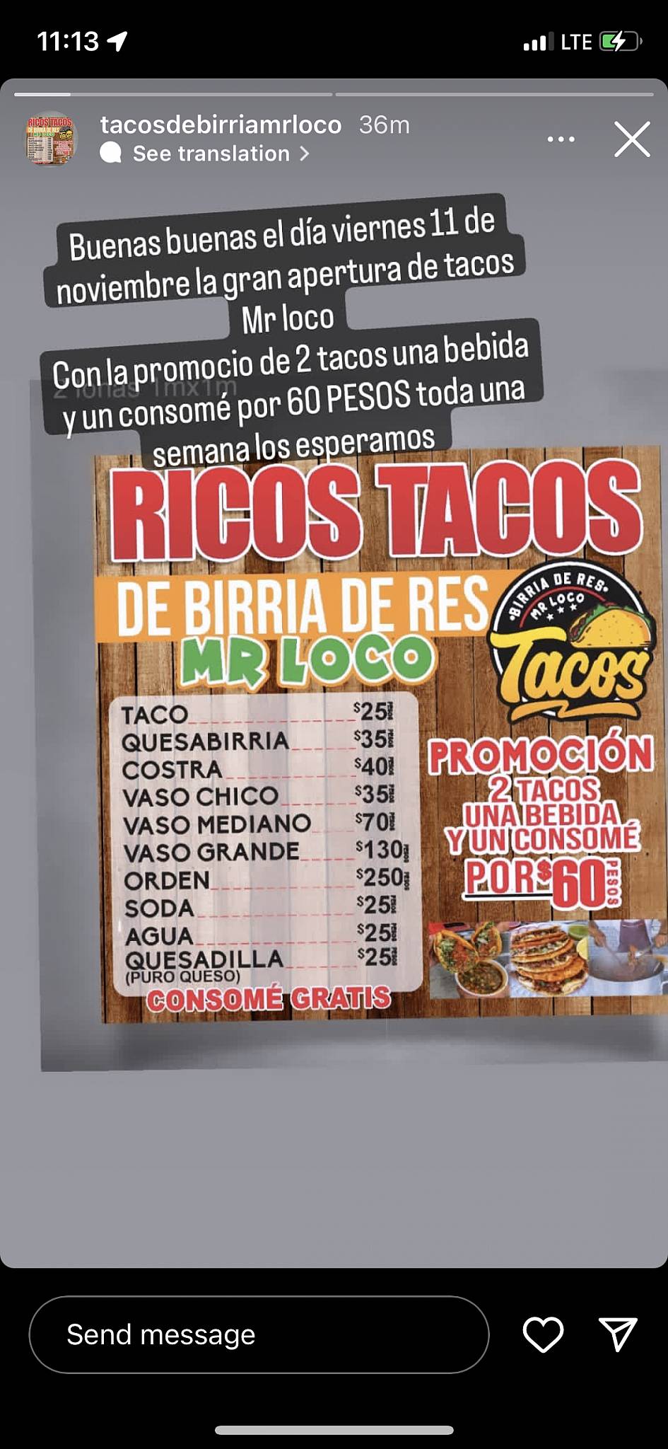 Menu at MR.LOCO BIRRIA restaurant, Tijuana