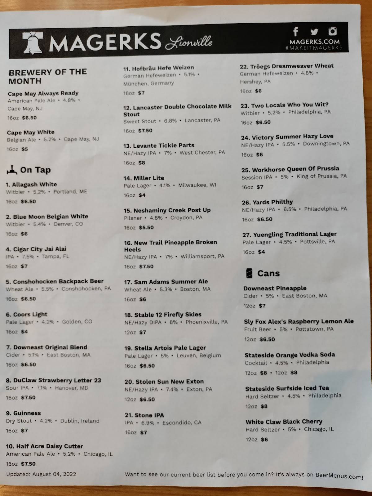 Menu at MaGerks Pub & Grill Lionville, Exton