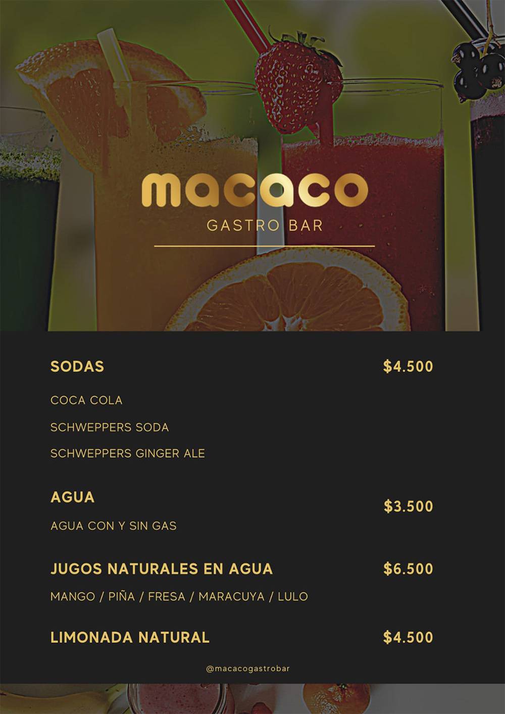 Carta de Macaco Gastro Bar, Palmira