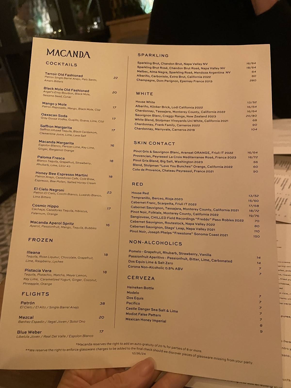 Menu at Macanda pub & bar, Wayzata