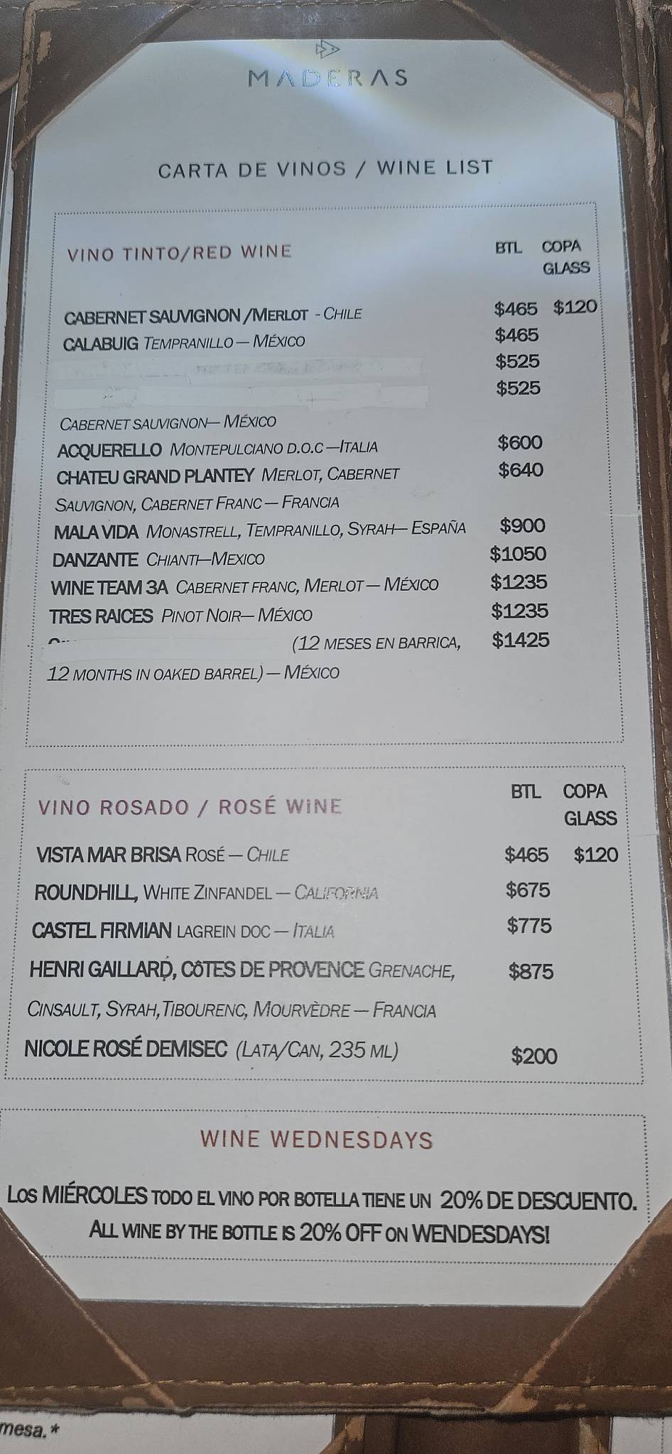 Menu at Maderas Restaurante, Zihuatanejo