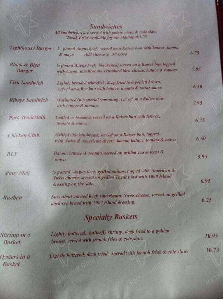 Menu at Rivercrest Lighthouse Marina Restaurant and Lounge, Madison