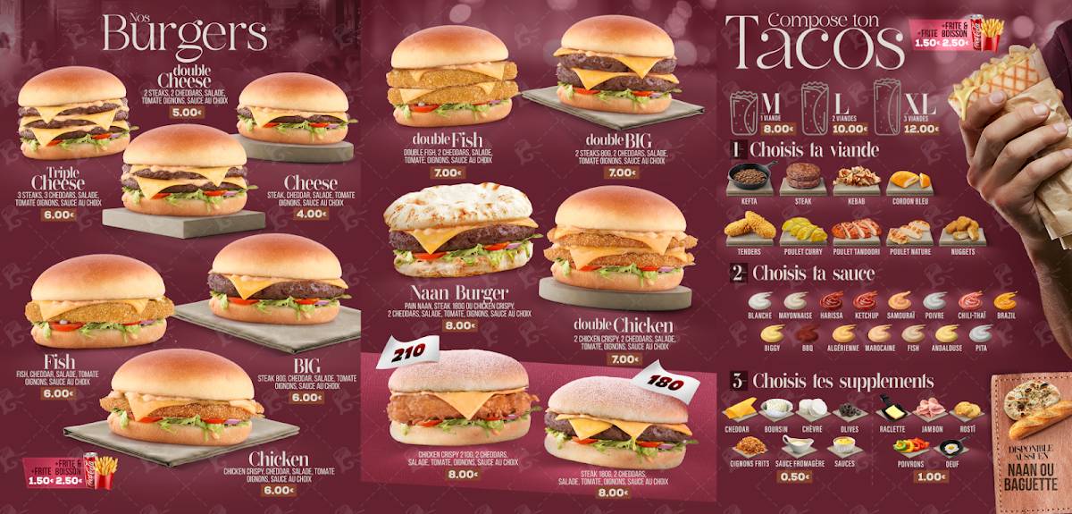 Menu au Maestro Fast Food, Fréjus
