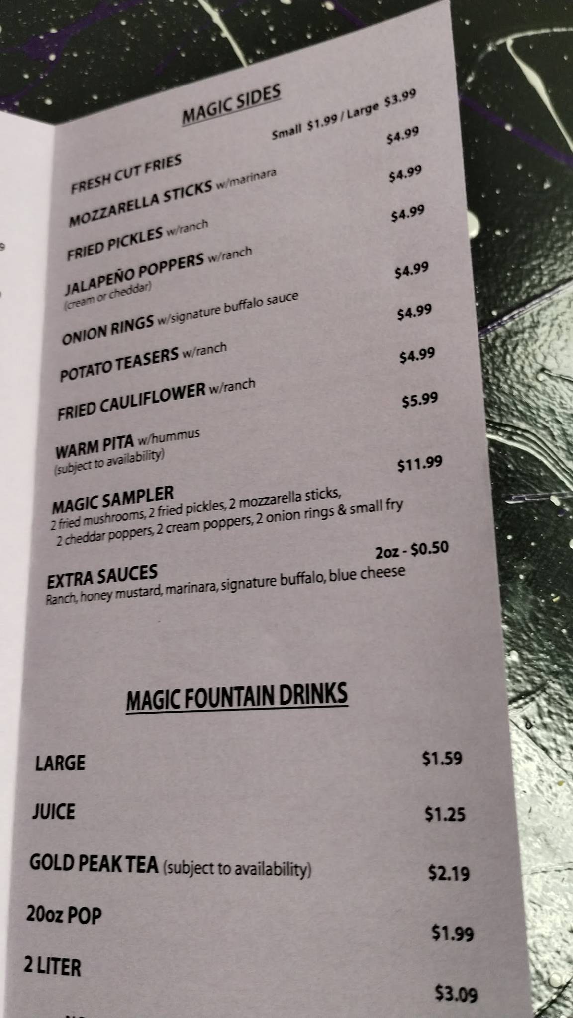 Menu at Magic subs and gyros fast food, Barberton