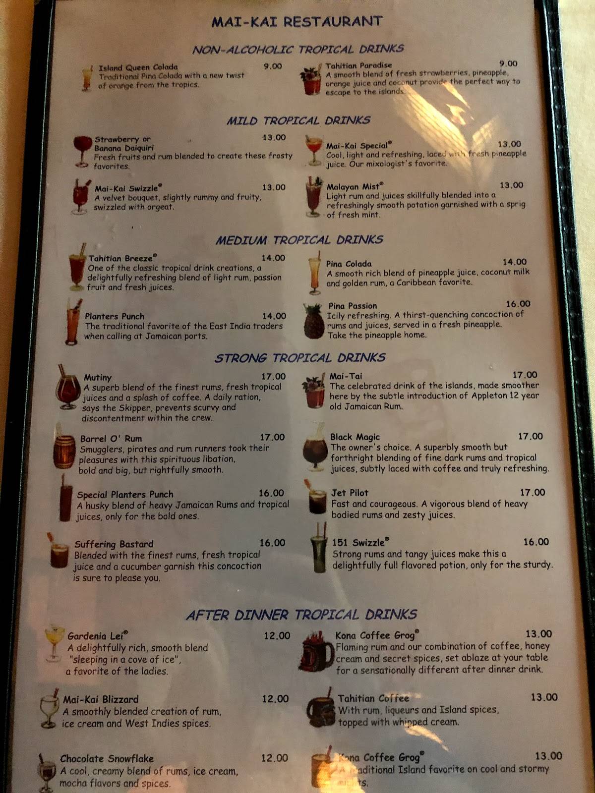 Menu at MAI-KAI Restaurant and Polynesian Show, Fort Lauderdale