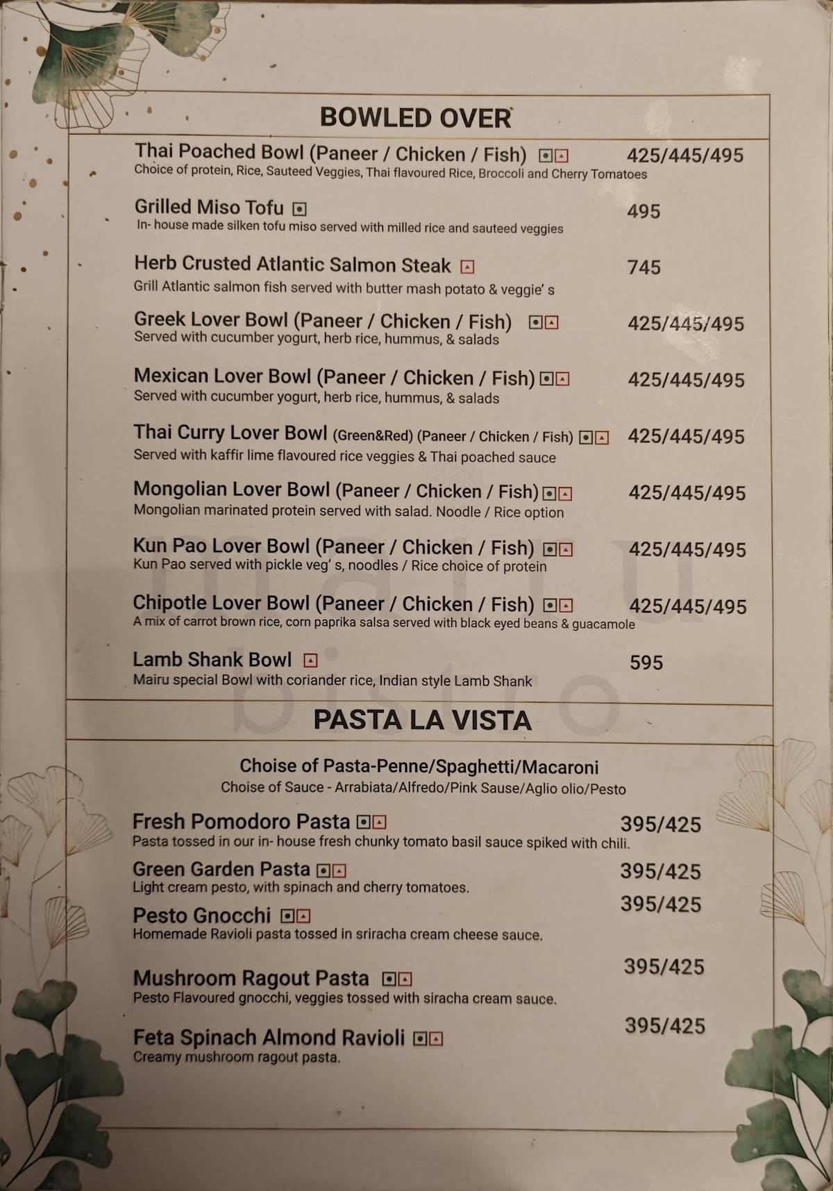 Menu at Mairu Bistro, Hyderabad
