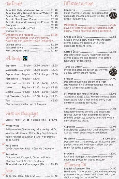 Menu at Maison Blanc cafe, London, 303 Fulham Road