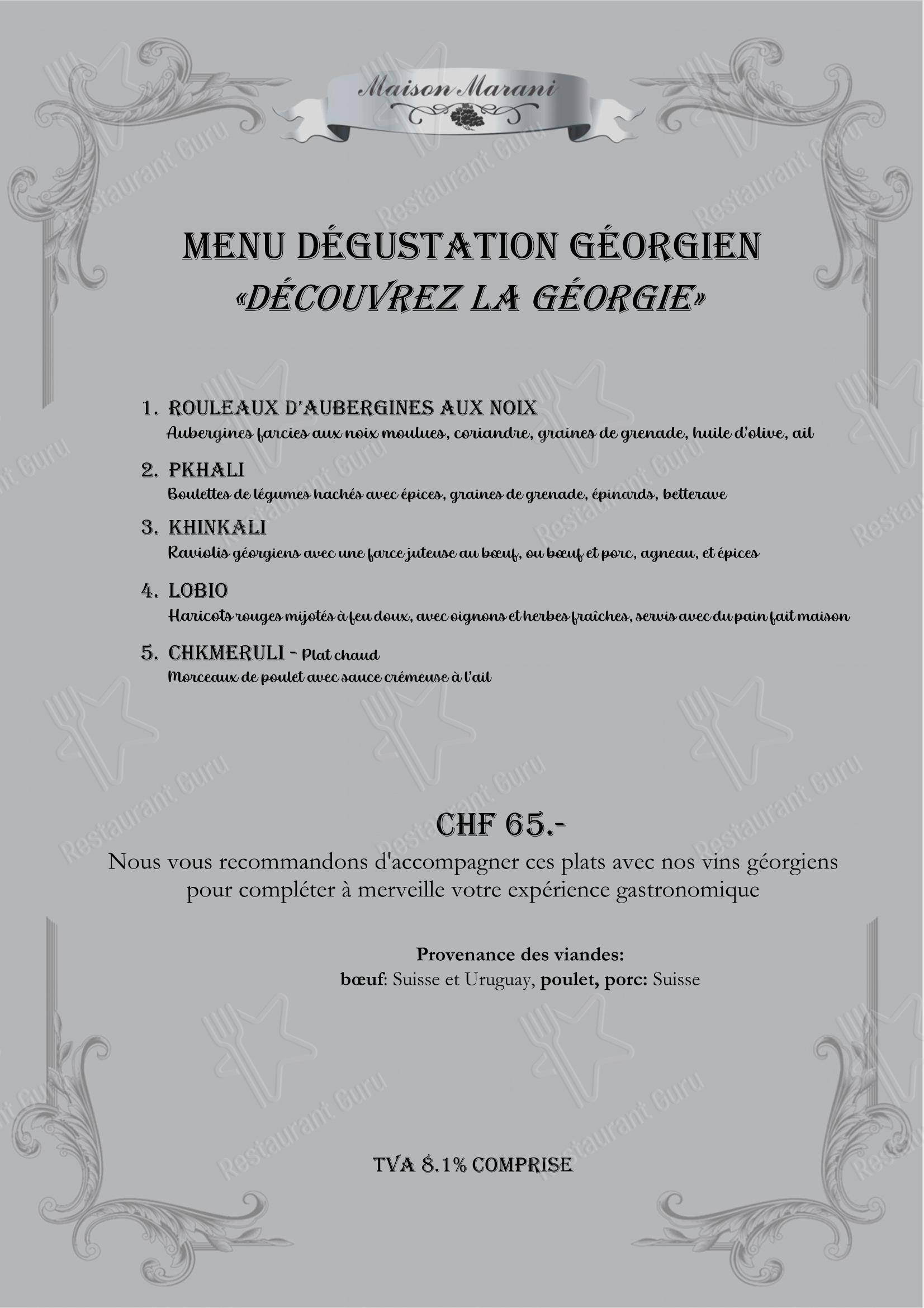 Carta de Maison Marani, Ginebra