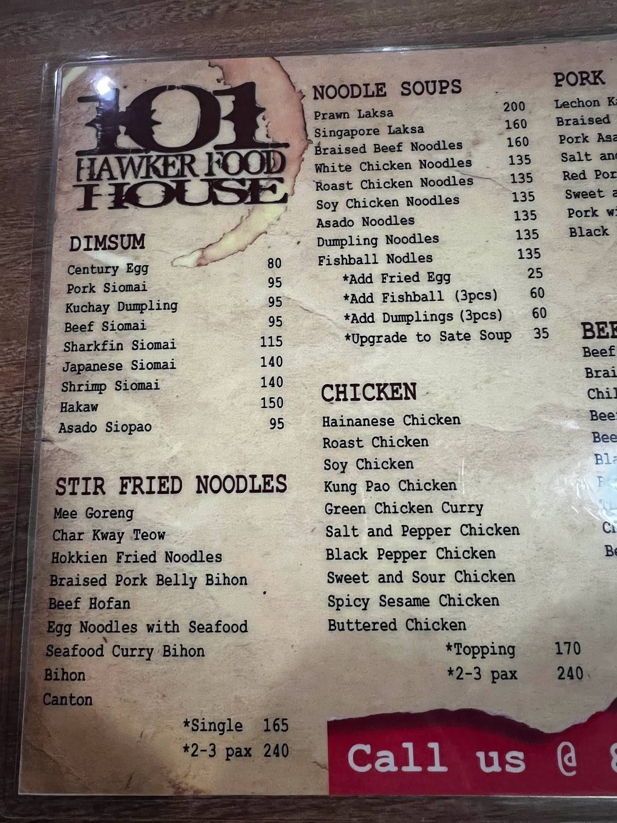 Menu at 101 Hawker Food House - Beacon Tower Branch restaurant, Makati ...