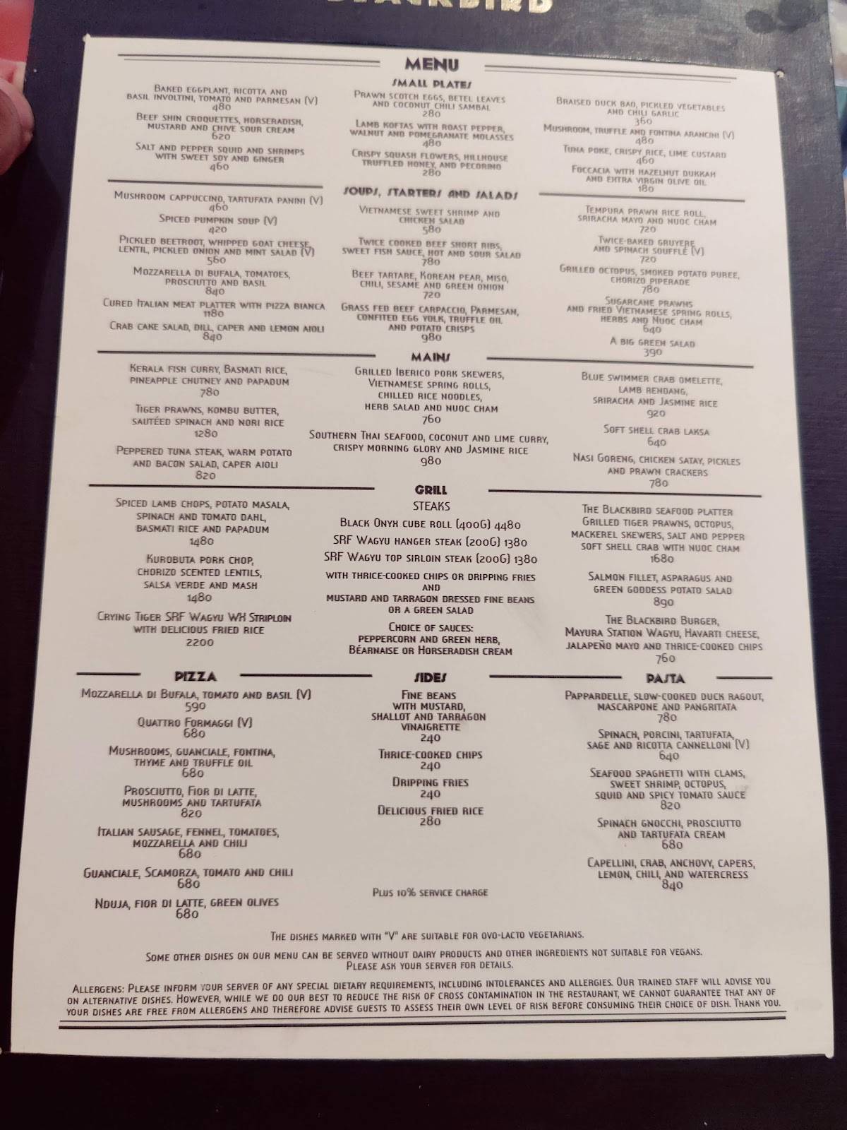 Menu at Blackbird Makati restaurant, Makati, 1229 Makati Ave