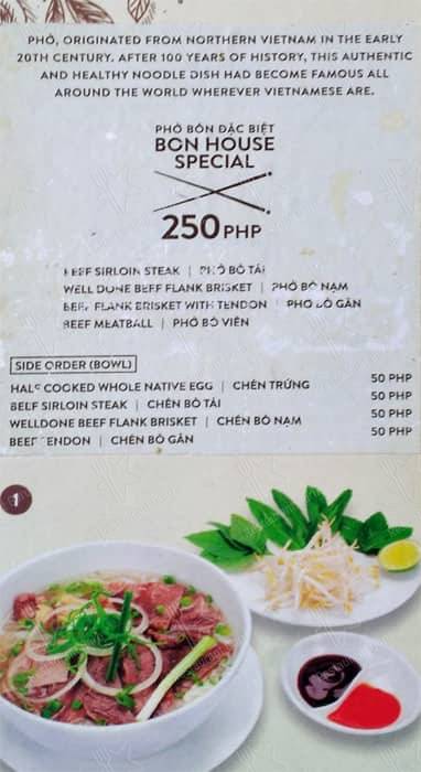 Menu at Bon Pho & Roll restaurant, Makati, Mayapis Street
