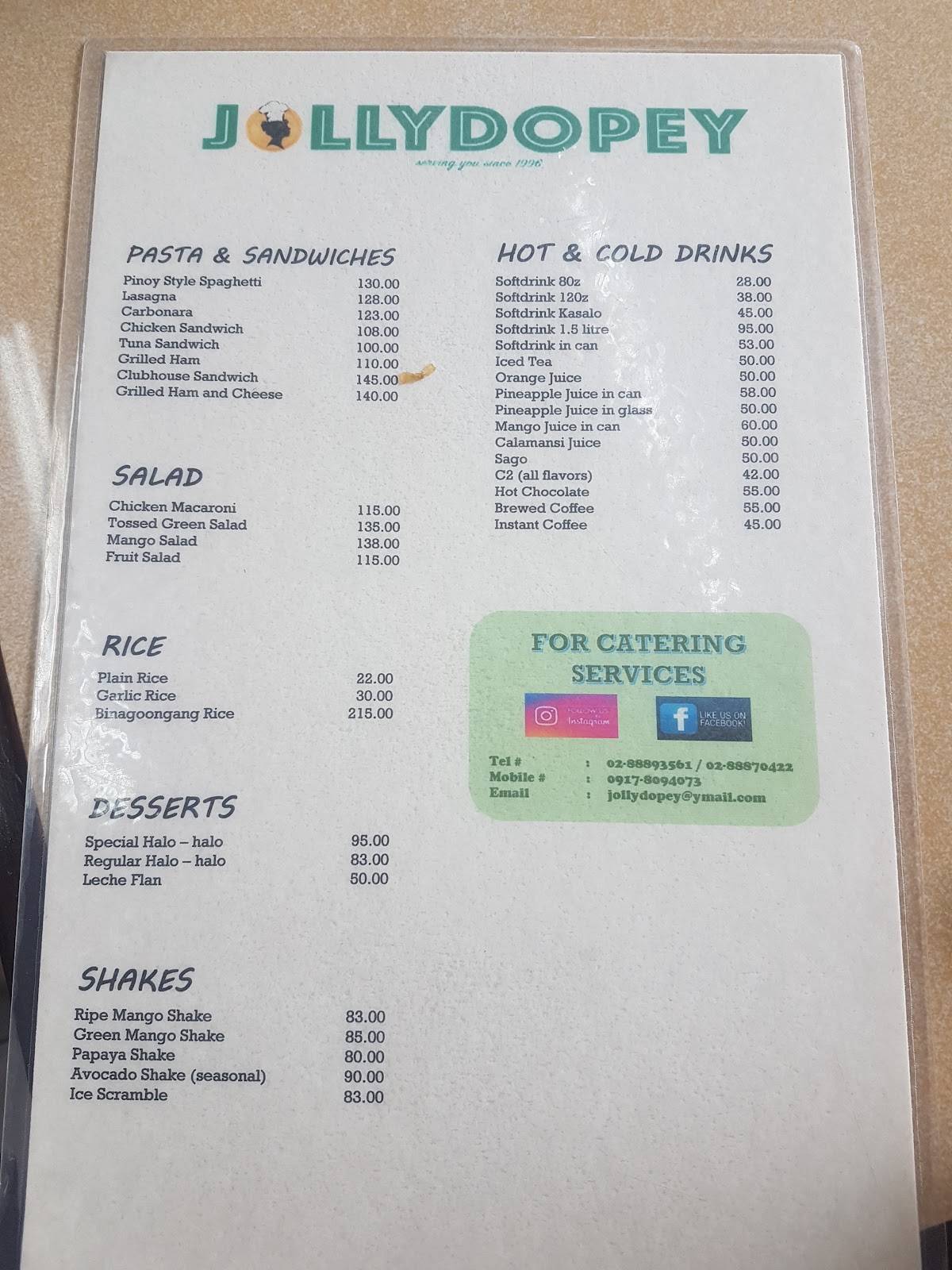 Menu at Jollydopey Restaurant, Makati