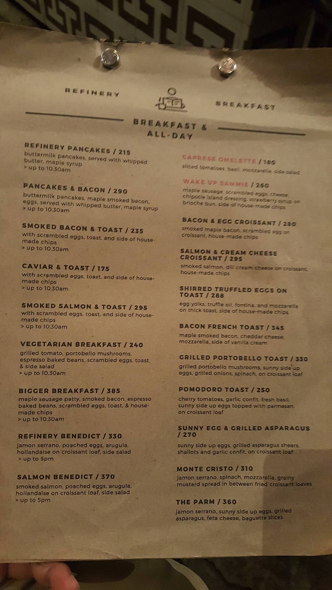 Menu at Refinery cafe, Makati, Joya Tower