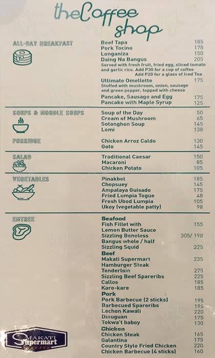 Menu at Makati Supermart Alabang restaurant, Muntinlupa