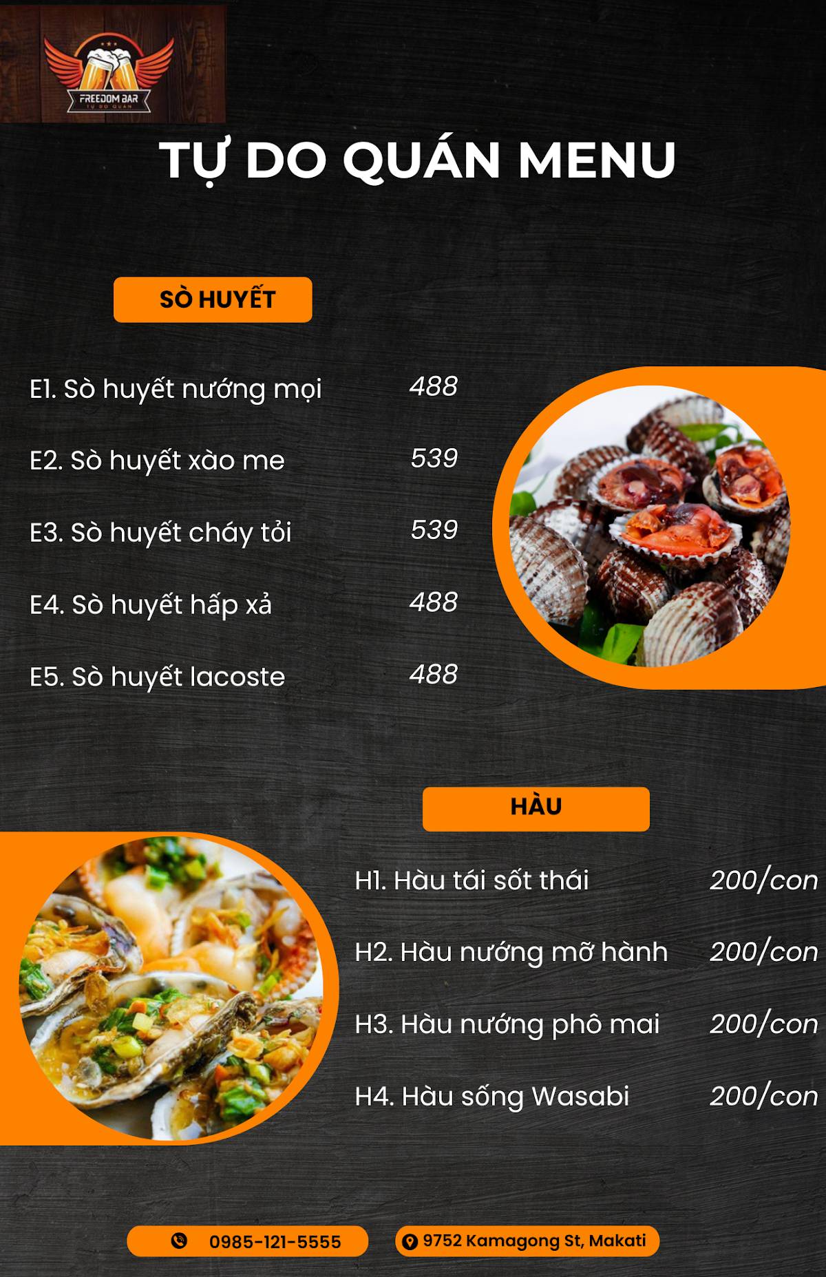 Menu at Tu Do Quan - Freedom Bar, Makati