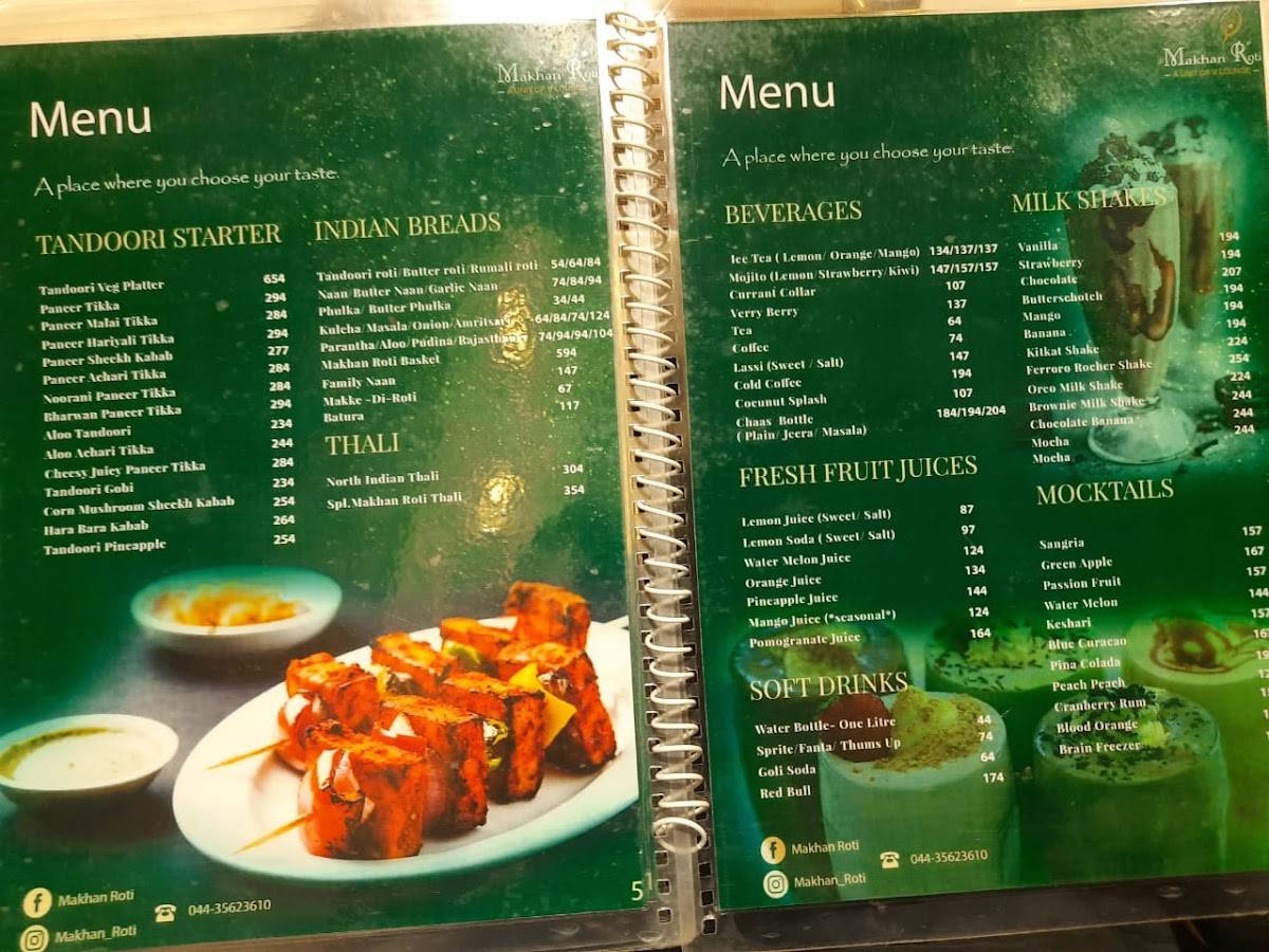 Menu at Makhan Roti Restaurant Chennai, Chennai