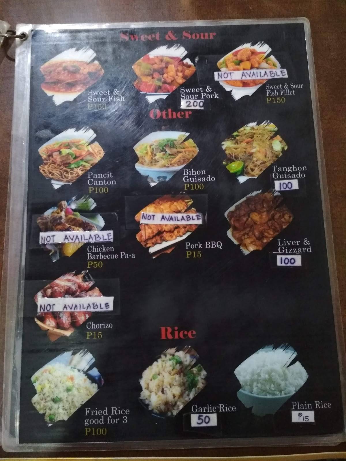 Menu at Malou's Pochero restaurant, Cebu City