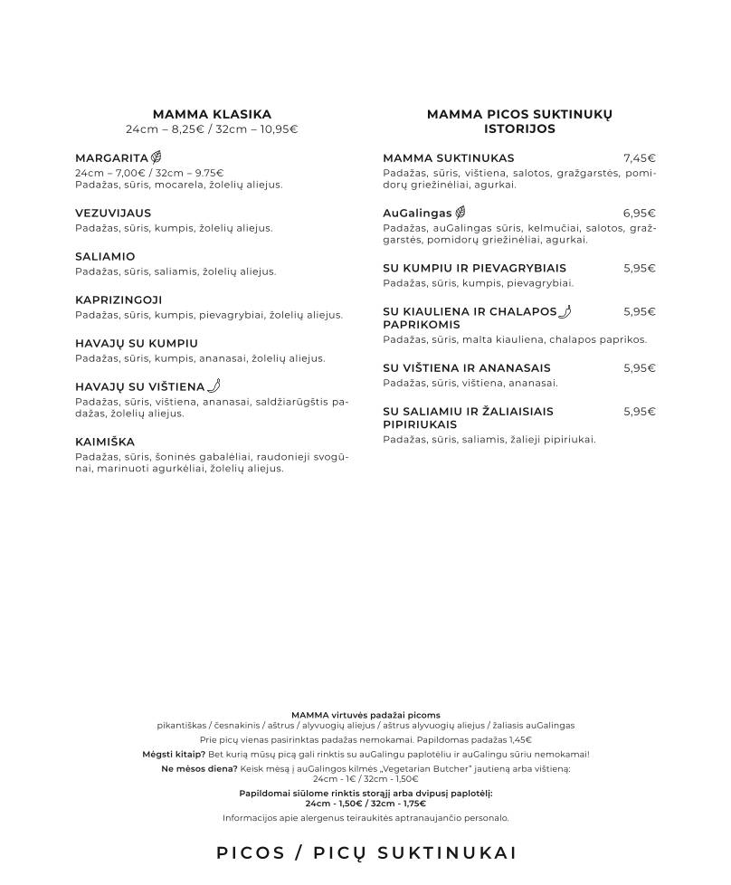 Menu at Mamma Kitchen Stories restaurant, Kaunas