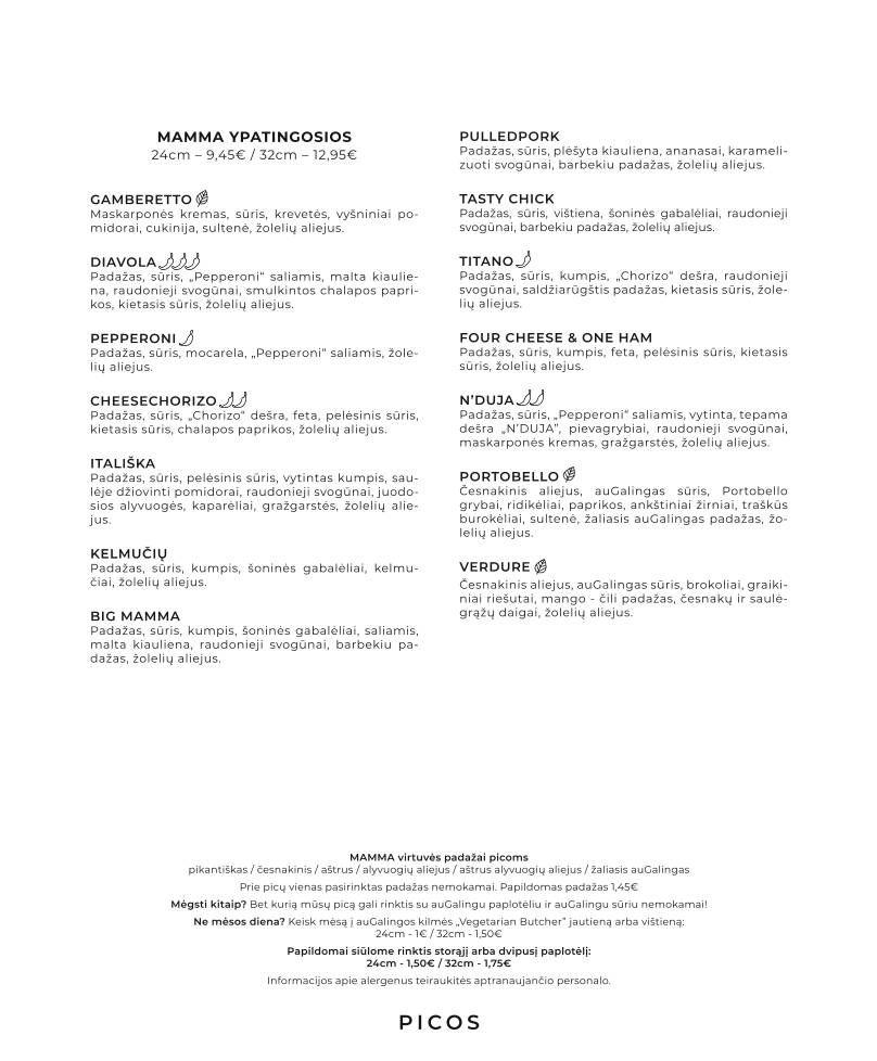Menu at Mamma Kitchen Stories restaurant, Kaunas