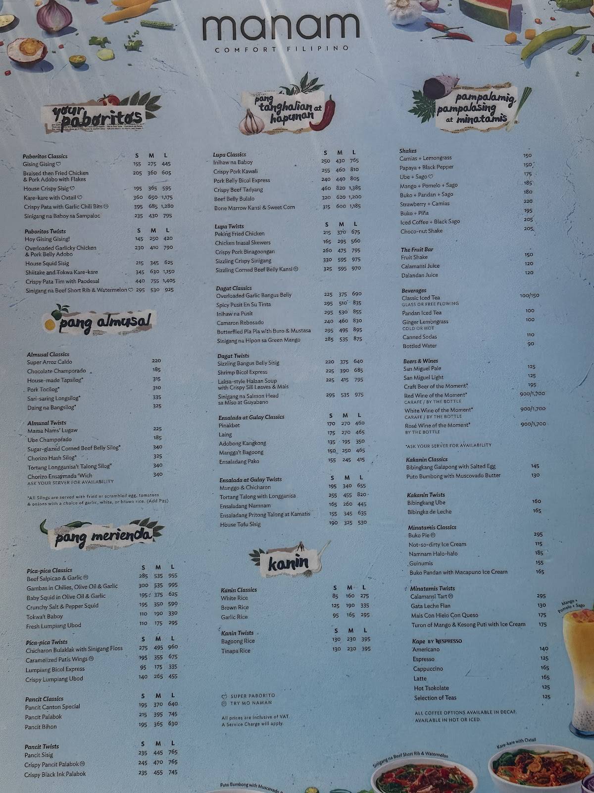 Menu at Manam Ayala Malls Manila Bay restaurant, Parañaque, Ground Floor