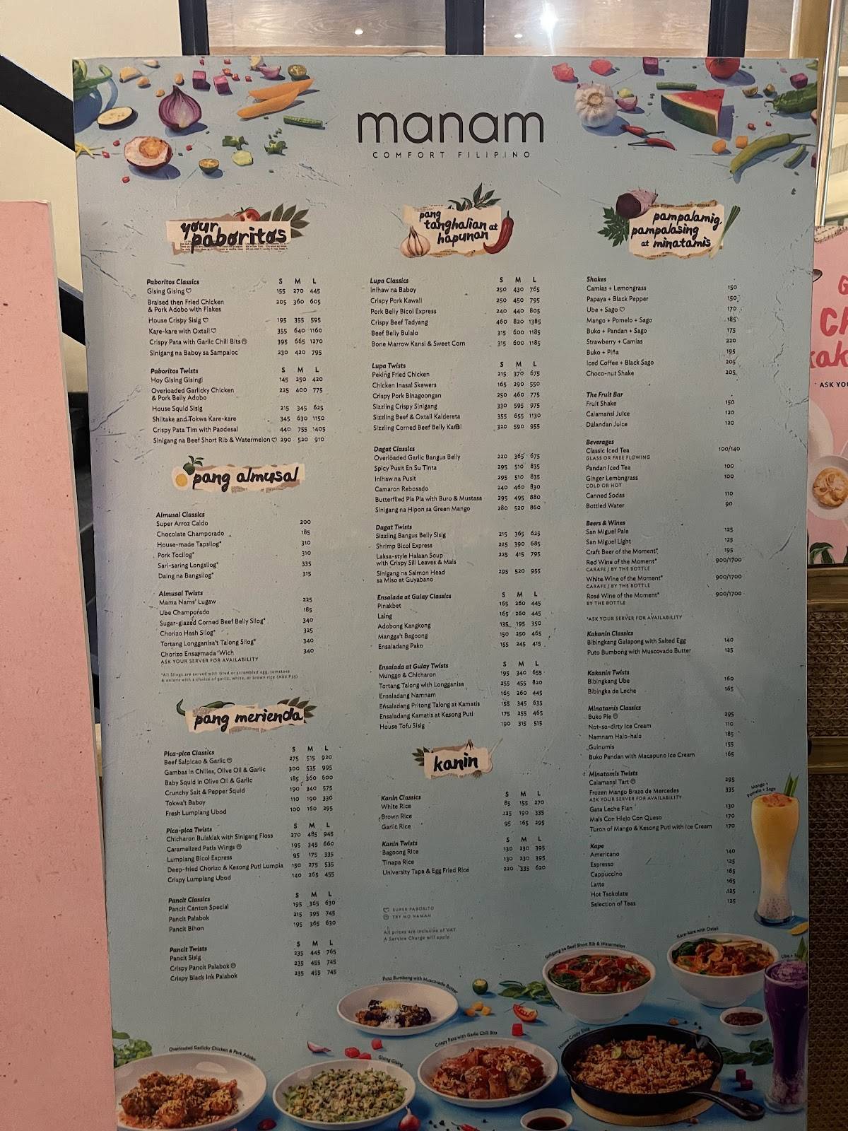 Menu at Manam Greenbelt restaurant, Makati, 2/F Greenbelt 3