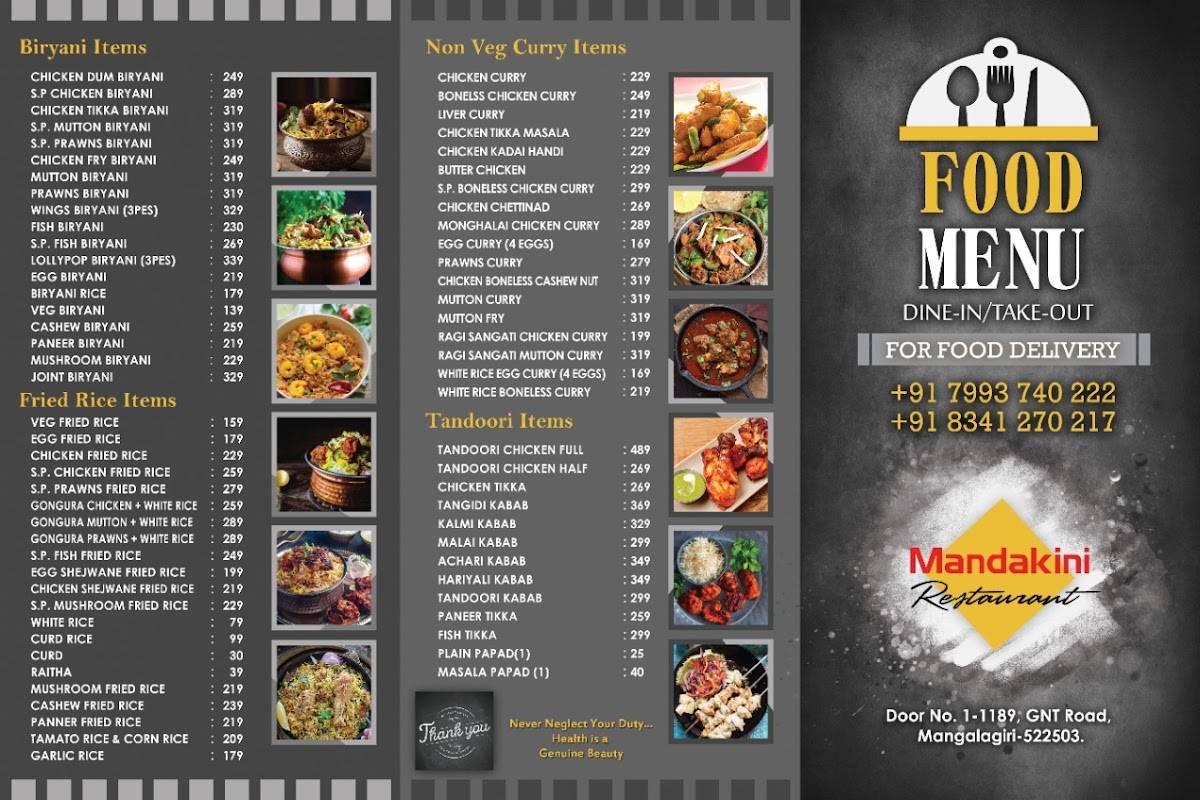 Menu at Mandakini Restaurant & Bar, Mangalagiri