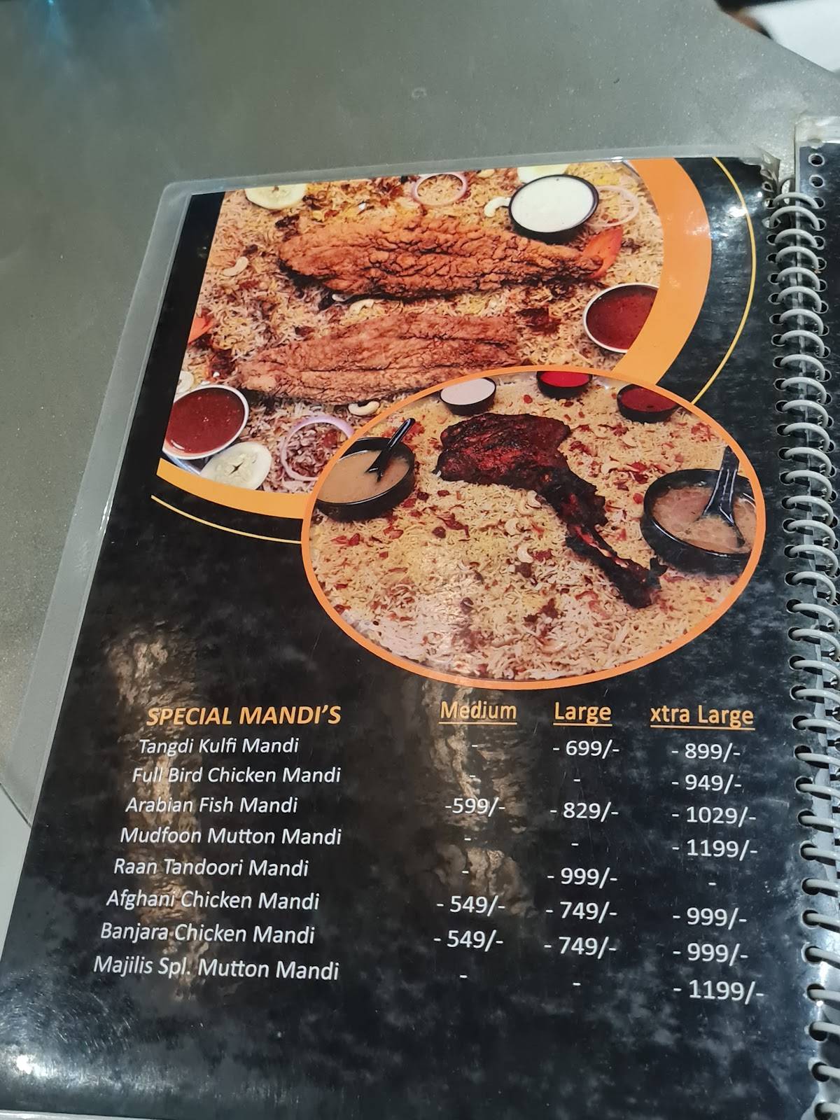 Menu at Mandi, Hanamkonda