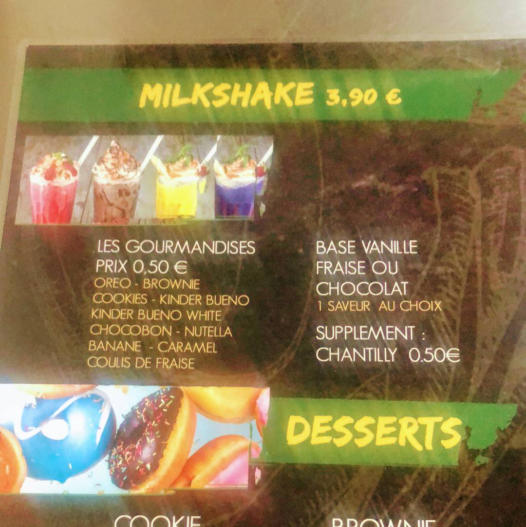 Menu au Mando's fast food, Sèvres