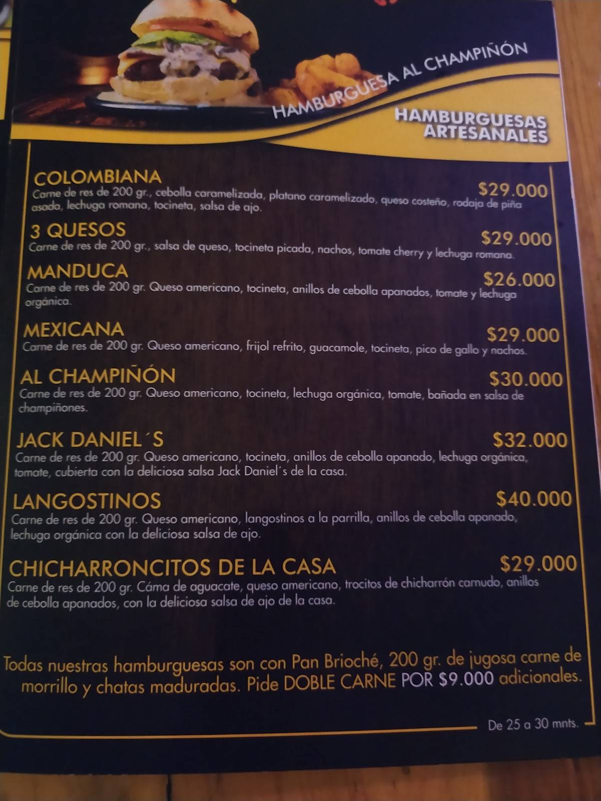 Carta del restaurante Manduca Gourmet, Bogotá