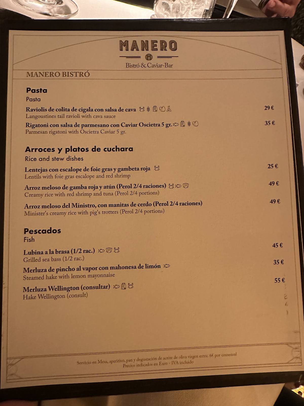 Carta del restaurante Manero Madrid - Marqués del Cubas, Madrid