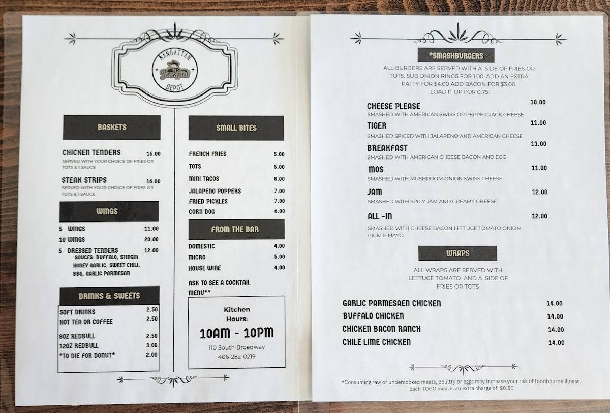 Menu at Manhattan Depot restaurant, Manhattan, 110 S Broadway St