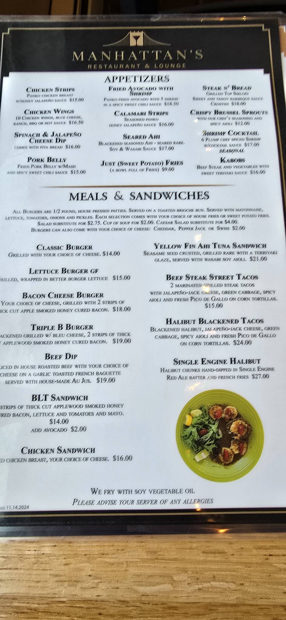 Menu at Manhattan Restaurant & Lounge, Anchorage
