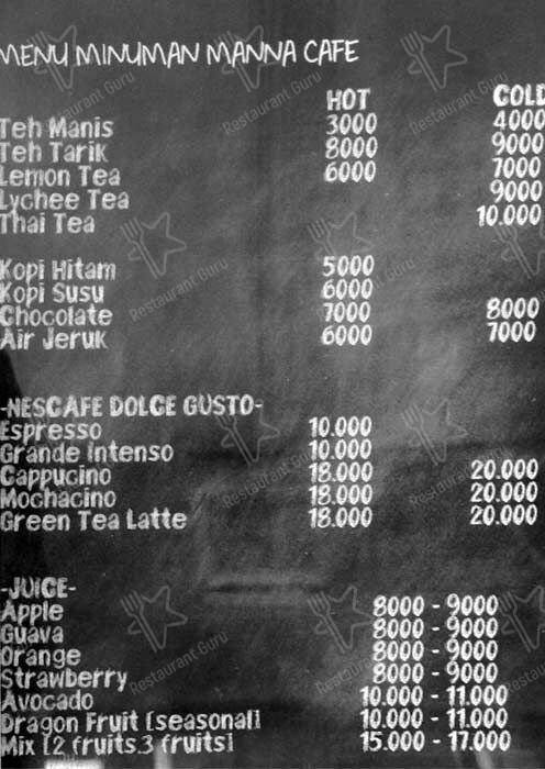 Menu at Manna Cafe, Jakarta